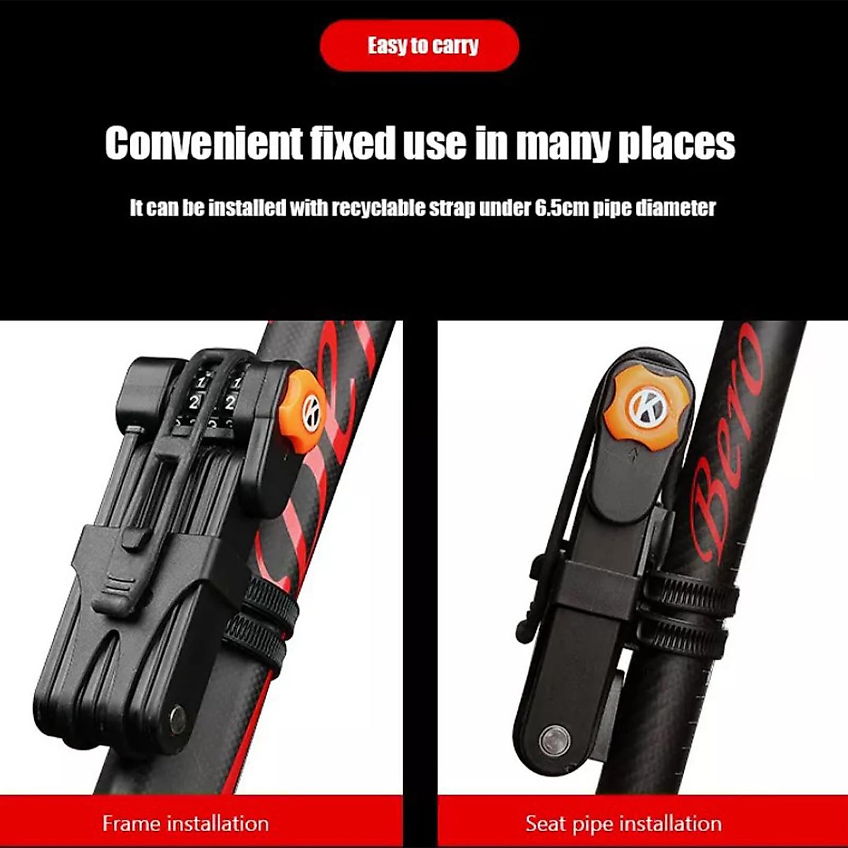 Bicycle Lock, Bicycle Folding Lock, Bicycle Combination Lock, high Security, can Include Stand, Made of Hardened Steel, Length 85 cm, Suitable for Most Bicycles and e-Scooter Locks