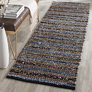 SAFAVIEH Cape Cod Collection Runner Rug - 2'3" x 12', Blue & Multi, Handmade Flat Weave Braided Stripe Cotton & Jute, Ideal for High Traffic Areas in Living Room, Bedroom (CAP361A)