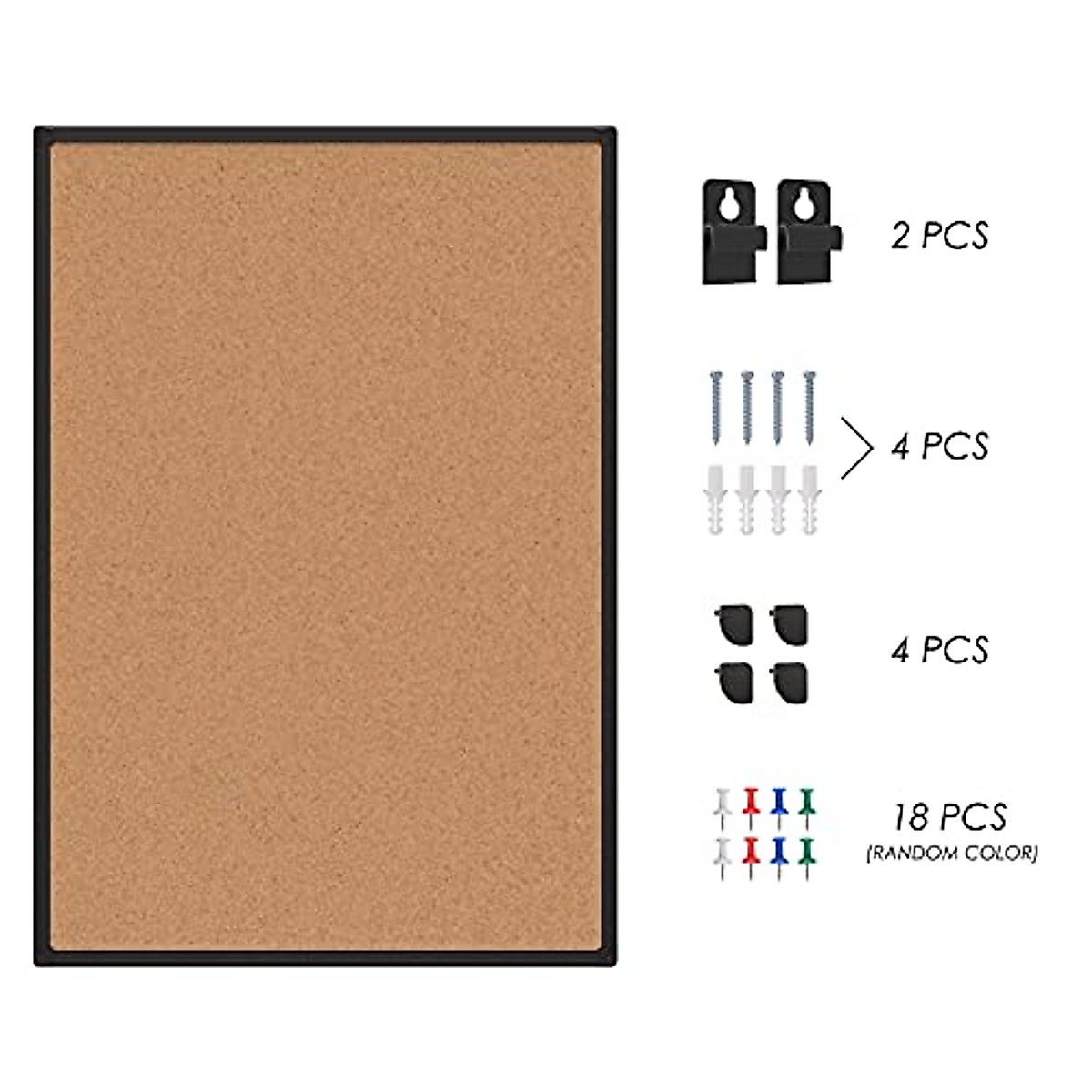 Board2by Cork Board Bulletin Board 48 x 36, Black Aluminium Framed 4x3 Corkboard, Office Board for Wall Cork, Large Wall Mounted Notice Pin Board with 18 Push Pins for School, Home & Office