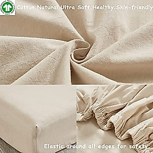 Brandream Gender Neutral Boho Bohemian Baby Girl Boy Nursery Crib Bedding Set 3 Pieces Solid Beige Farmhouse Chic Unisex Minimalist Tassel Fringe Macrame Cozy 100% Washed Cotton