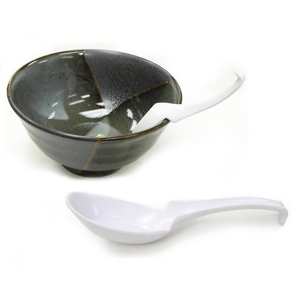 JapanBargain, Japanese Soup Spoons with Hook Chinese Spoons Wonton Spoons Ramen Spoons Ladle Style Soup Spoons, White Color, 3 Pack