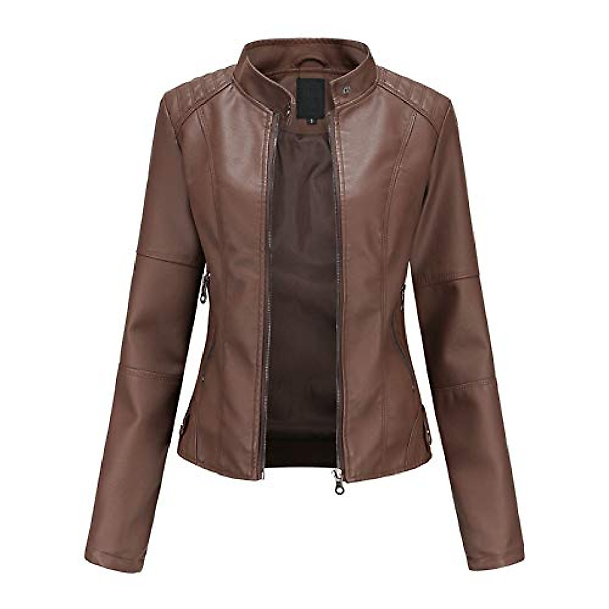 INESVER Womens Faux Fur Leather Jackets Zip Up Motorcyle Short Outwear Fashion Lightweight Leather Cropped Coats