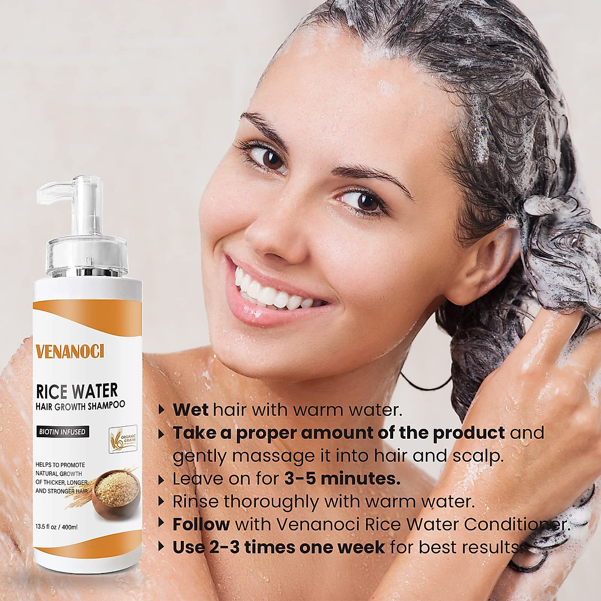 Rice Water for Hair Growth Shampoo Thinning and Loss Women, Rosemary Oil & Biotin Growth, Anti Regrowth Men, All Types