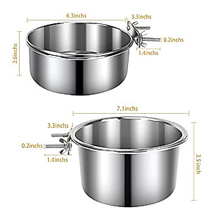 Yummy Sam 2 Pcs Large Pet Dog Food Water Bowl for Cage Stainless Steel Non-Spill Kennel Hanging Cats Bowls with Clamp Holder Crate Feeder Dish for Medium Large Dogs Huge Pets (7.1x3.5'' & 6.3x2.6'')