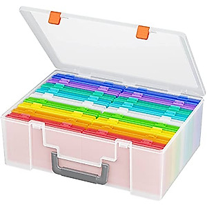 Zarler Photo Storage Box 4x6 Picture Boxes, 18 Inner Seed Organizer Cases with Handle, Photo Storage Container Photo Keeper with Provided Sticker Labels (Rainbow)