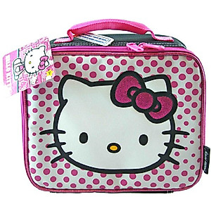Hello Kitty lunch bag with pink glitter bow and polka dots (Discontinued by Manufacturer)