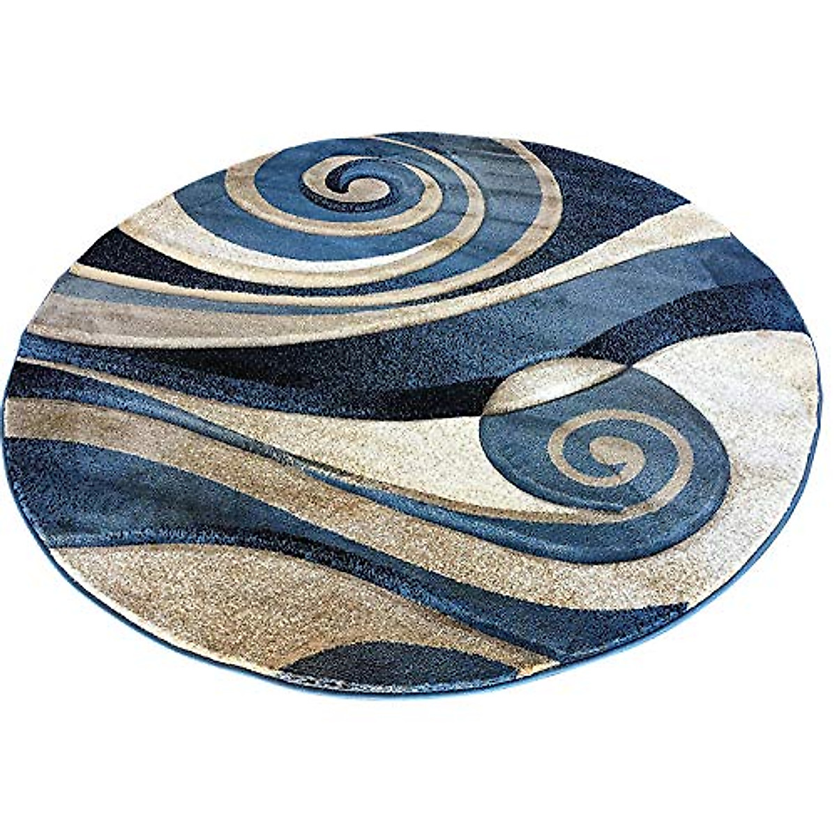 Sculpture Modern Round Area Rug Blue Beige Design 258 (5 Feet 6 Inch X 5 Feet 6 Inch)