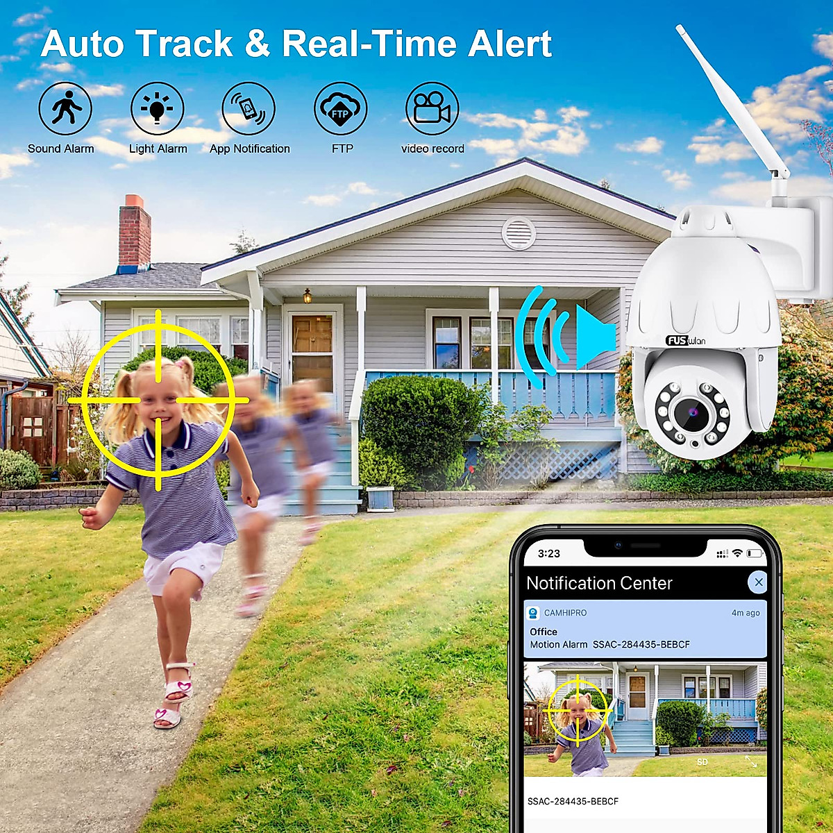 FUSWLAN 5MP PTZ Security Camera Outdoor, 5X Optical Zoom WiFi Cameras with Auto Tracking, Floodlight Full-Color Night Vision, Pan Tilt IP Camera, Humanoid Detection, Two-Way Audio, SD Card Storage