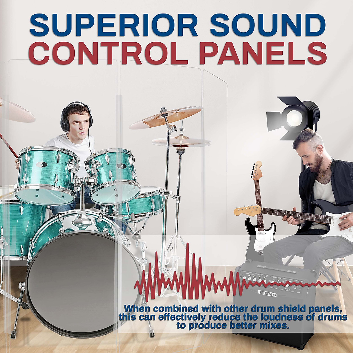 PENNZONI Drum Shield 6ft Single Panel w/Living Hinge, Premium Clear Acrylic Panel, Drum Screen
