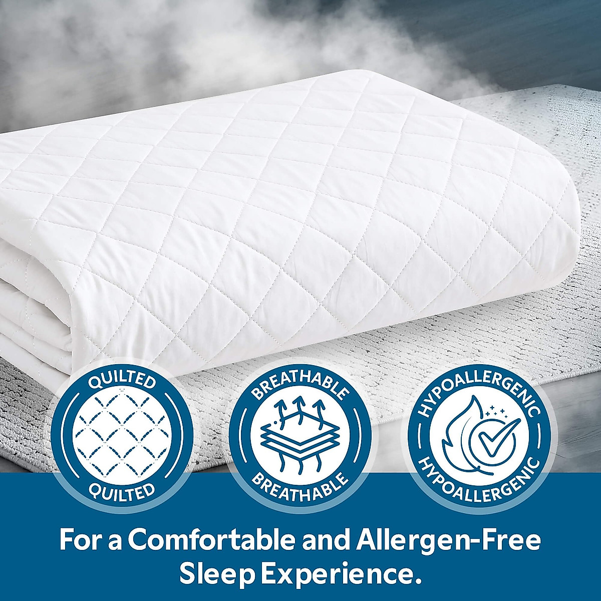 Guardmax Waterproof Quilted Fitted Mattress Pad | Hypoallergenic Cover | Breathable, Noiseless Barrier | Queen (60 x 80 x 15)