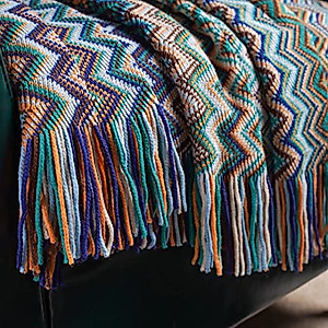 BATTILO PTY Boho Throw Blanket，Bohemian Throw Blankets with Tassel,Decorative Cozy Fall Christmas Throw Blankets for Couch Sofa Picnic (Blue, 50"×60")