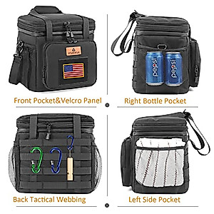 HSHRISH Expandable Large Tactical Lunch Box for Adults, Durable Insulated Lunch Bag with Shoulder Strap, Soft Cooler Bag for Men Work Outdoor Picnic Trips, 20 Can/16 L, Black
