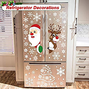 HINZER 310Pcs Christmas Window Clings Christmas Window Decorations Xmas Window Flakes Christmas Decals for Home Deer Santa Claus and Snowflakes
