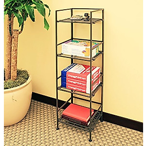 Seville Classics Iron Slat Tower Shelving, 4-Tier (Pewter)