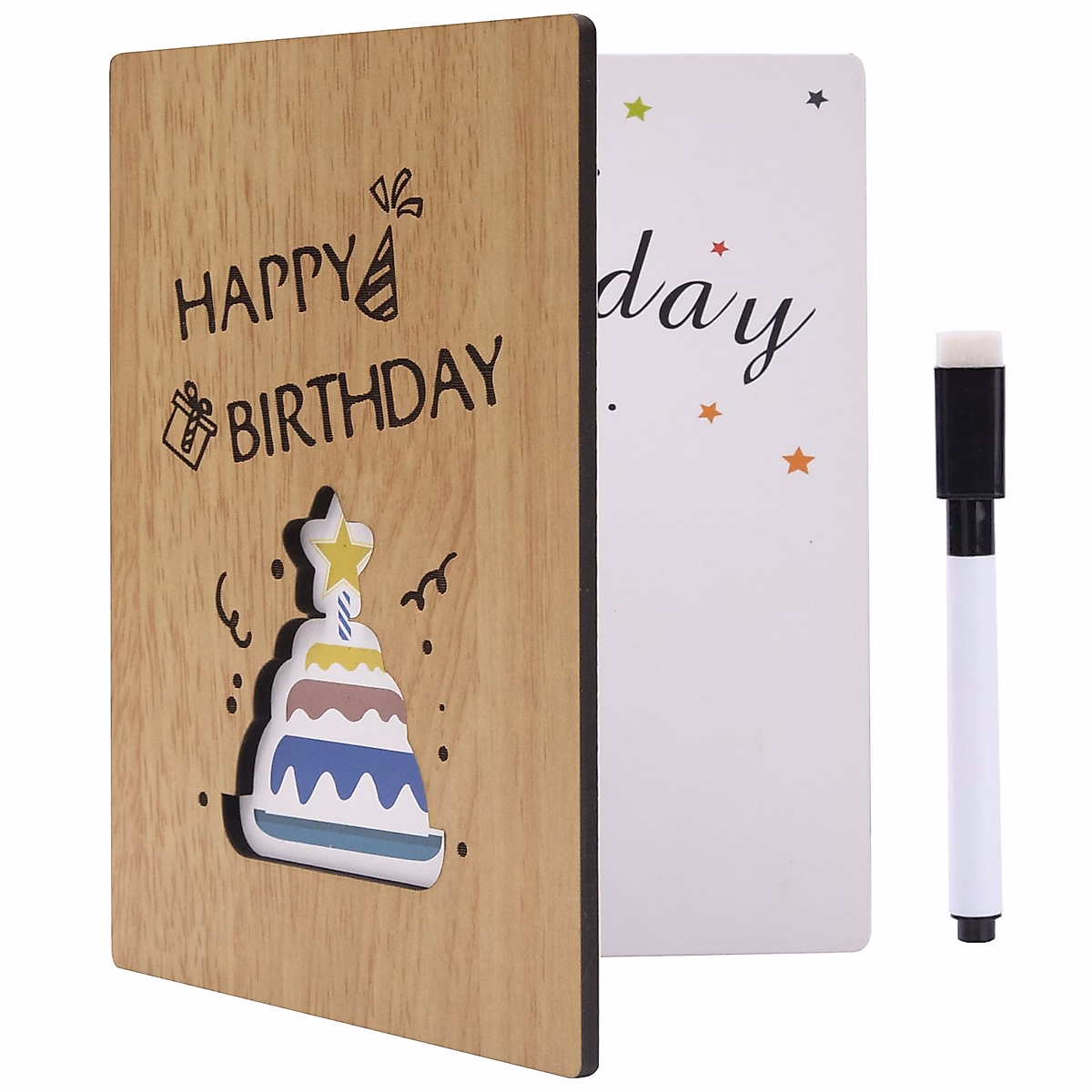 Neknock Happy Birthday Card, Wooden Greeting Cards Handmade, Real Bamboo Wood Birthday Cards with Envelopes for Women Kids Men