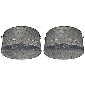 2 Pack Galvanized Metal 8 Gallon Oval Ice Bucket with Handles, Beverage Holder Tub for Farmhouse or Country Themed Party - by SciencePurchase (Silver with Metal Handles)