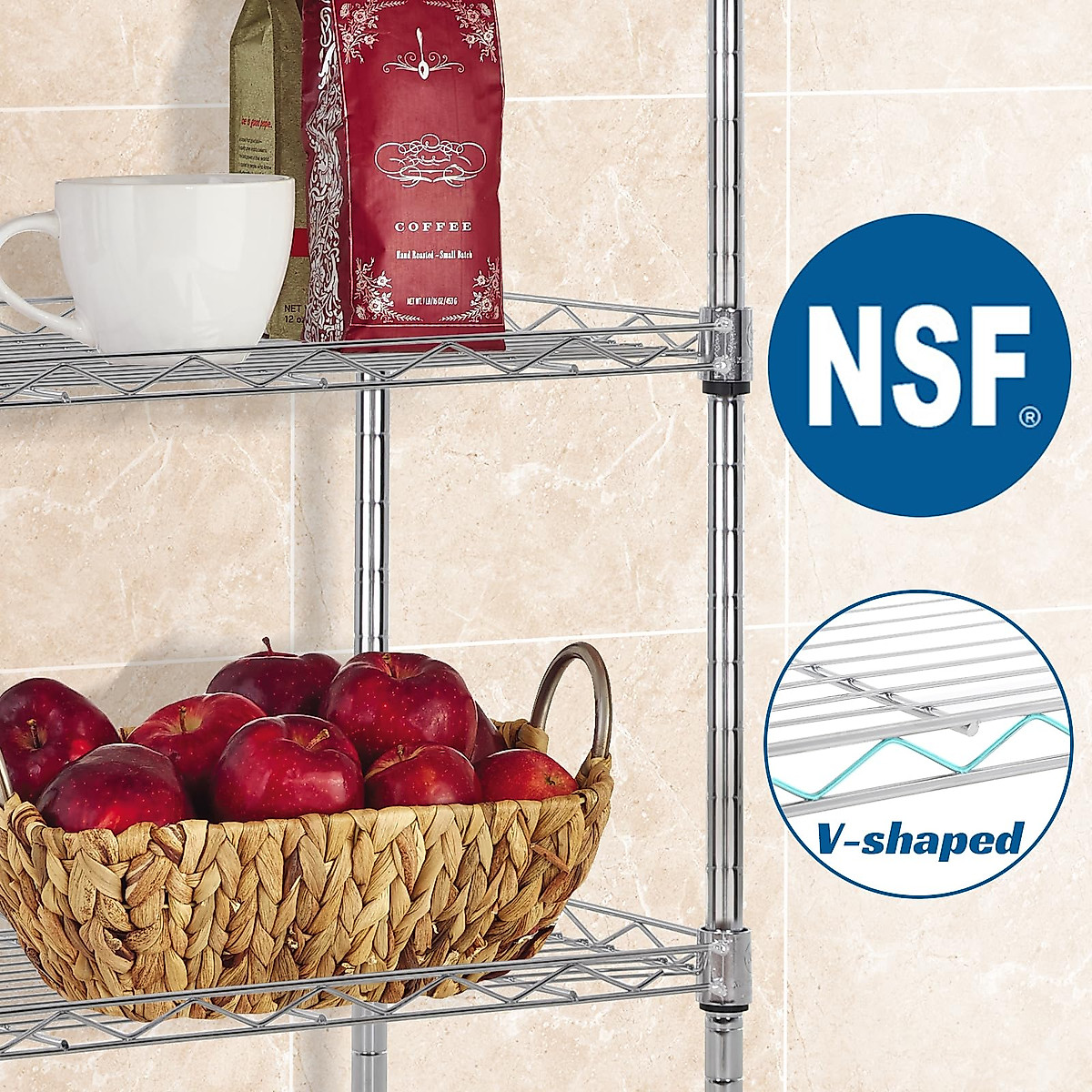 Dlewmsyic 5-Tier Storage Shelving Unit, NSF Shelf Rack Height Adjustable, Steel Organizer Wire Shelves for Small Places Kitchen Garage Pantry (Chrome, 21.5" L x 11.6" W x 47.6" H)