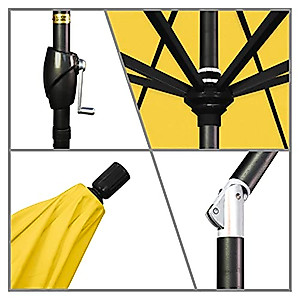 California Umbrella 7.5' Round Aluminum Market Umbrella, Crank Lift, Push Button Tilt, Black Pole, Lemon Olefin