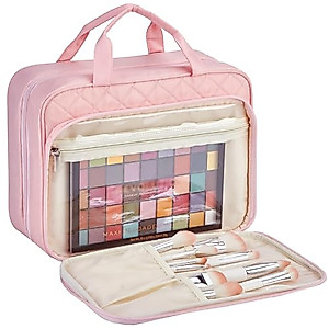 FINDCOZY Extra Large Toiletry Bag with Hanging Hook, Travel Makeup Case for Women, Cosmetic Organizer for Toiletries, Full-Sized Bottles, Beauty, Pink