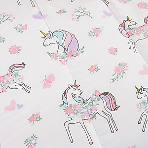 Viviland Twin Unicorn Comforter Set for Girls - Kids Brushed Microfiber Twin Bedding Set - 5 Pieces Machine Washable Bed in A Bag with Soft Comforters, Sheet Set, Shams - Unicorn Love Heart