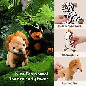 7 Pieces Plush Safari Animals 4.72 Inches Jungle Stuffed Animal Set Includes Plush Giraffe Tiger Lion Bear Elephant Zebra for Zoo Animal Themed Parties Teacher Student Achievement Award