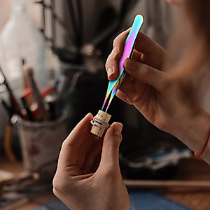 Honoson 6 Pieces Pointed Tweezers Ingrown Hair Precision Needle Point Tip Tweezers Stainless Steel for Nose Facial Hair Eyebrow Blackhead Remover(Rainbow Color)