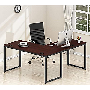 SHW Home Office 55"x60" Large L Shaped Corner Desk, Cherry
