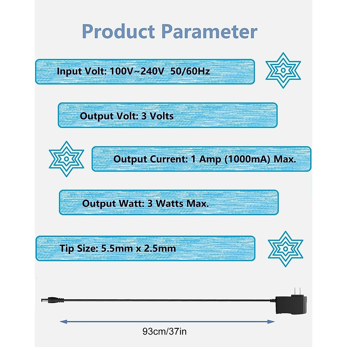 3V 1A Power Adapter Supply 3W AC/DC Adapter 100-240V 50/60Hz to DC 3V 1A Power Supply Transformer with 5.5mm x 2.5mm US Plug for Mini Fan Speaker Electric Toothbrush Fountains etc.