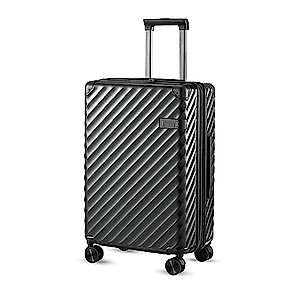 LUGGEX PC 24 Inch Luggage with Spinner Wheels - Hardside Expandable Medium Checked Luggage - Aluminum Corner for Hassle-free Travel (Black Suitcase)