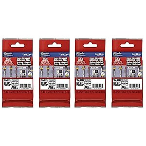 Brother Genuine P-Touch 4-Pack TZe-S231 Laminated Tape, Black Print on White Extra Strength Adhesive Laminated Tape for P-Touch Label Makers, Each Roll is 0.47"/12mm (~ 1/2") Wide, 26.2 ft. (8M) Long