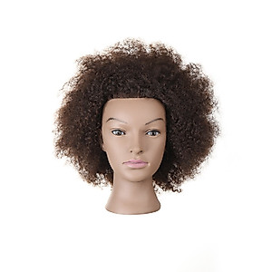 Kalyx Mannequin Head African American with 100% Human Hair Cosmetology Afro Hair Manikin Head for Practice Styling Braiding