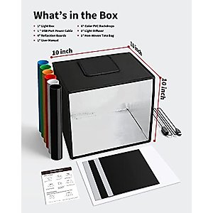 Glendan Light Box Photography, 10"x10" Photo Box with 88 High Color Rendering Index LED Lights, 6 Color PVC Backdrops, 4 Reflection Boards and 1 Diffuser for Jewelry and Small Item Product Photography
