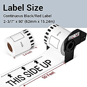 6 Rolls, MarkDomain DK-2251 Black/Red Label on White Paper Tape Compatible Label Roll Brother DK 2251 Continuous Length Replacement Labels 2.4in x 50ft with 1 Frame for QL-800, QL-810W, QL-820NWB