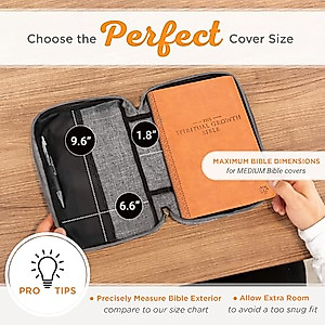 Christian Art Gifts Poly-Canvas Bible Cover for Men & Women: The Lord is My Light - Psalm 27:1 Inspirational Bible Verse w/Secured Zippered Pocket & Pen Storage for Books & Supplies, Gray, Medium