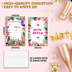 Tropical Luau Birthday Party Invitations, Hawaiian Summer Birthday Invitation, Kids Aloha Birthday Party Decorations, 20 Cards With 20 Envelopes(C02)