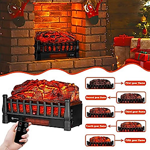 Electric Fireplace Log Insert Heater with IR Remote Control, up to 1500W Heating, 5 Flame Brightness Levels, 24-Hour Timer, Overheat Protection, Suitable for Home and Office Decoration, Black