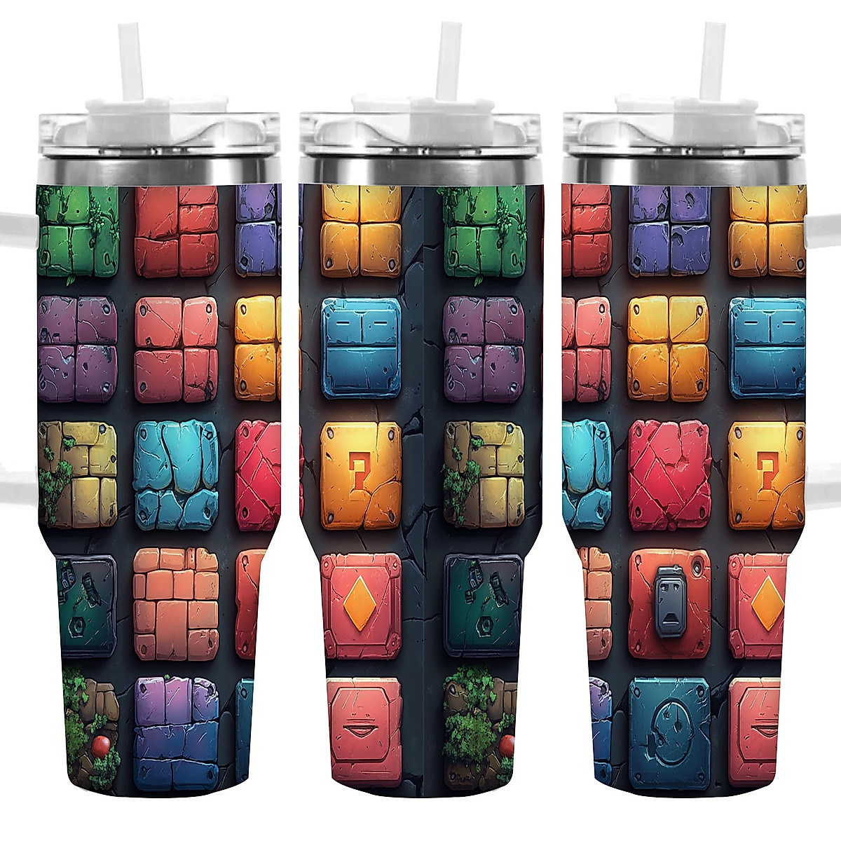FOCIUZTA Cartoonish Pixel Art Tumbler with Lid, Travel Coffee Cup, Ideal for Easter, Gaming Enthusiast, Mother Day, and Birthday Gifts