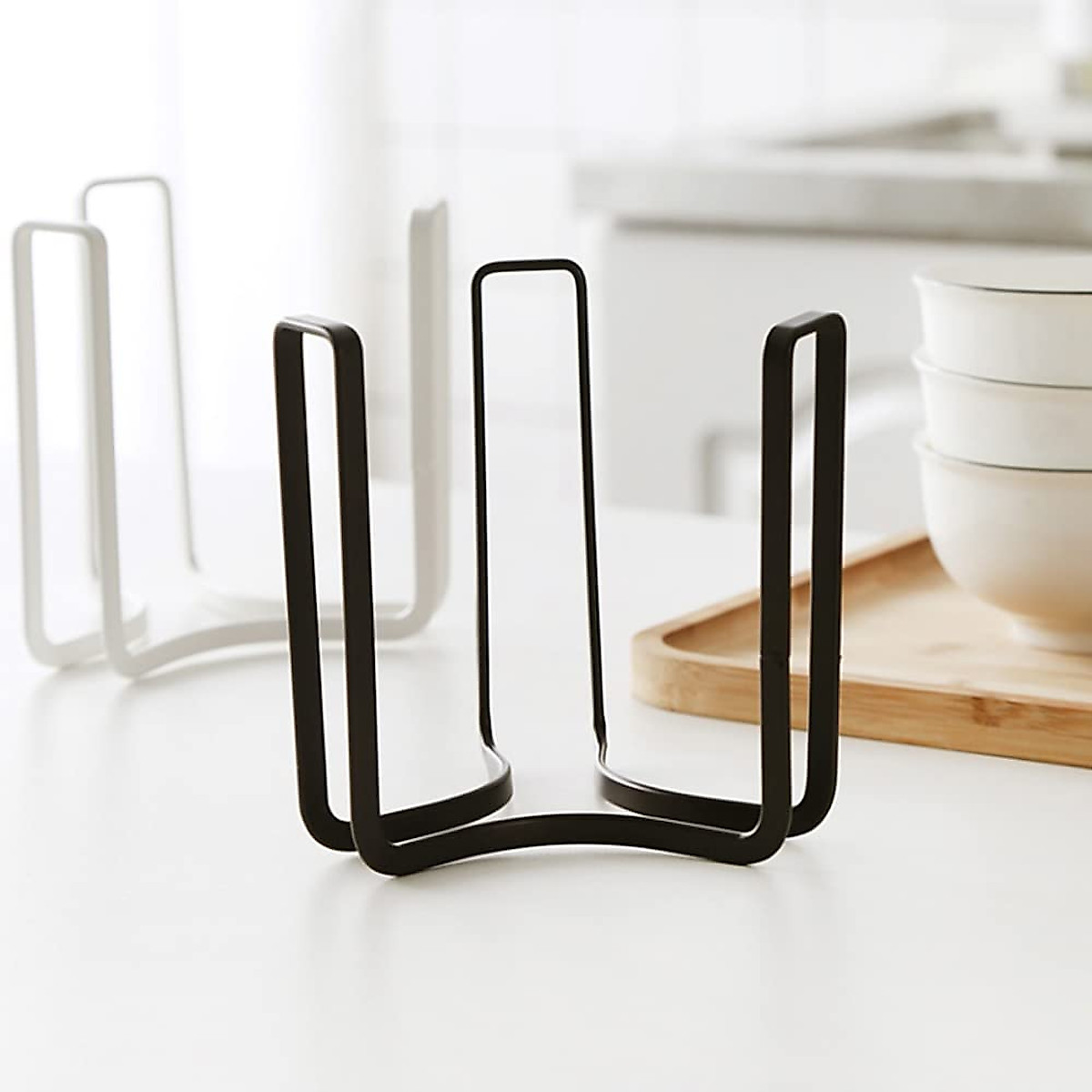 2PCS Dinnerware Bowl Plate Holder ,Bowl Holders Organizer Fit for 6.5 Inches Diameters Bowl, Metal Bowl Storage Dying Display Rack for Kitchen Drawer, Countertop, Cabinet, Shelf, Cupboard(Black）