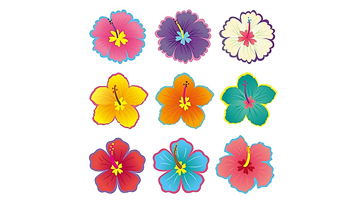 BeYumi Summer Luau Hibiscus Flower Decorations - 45 Colorful Cutouts