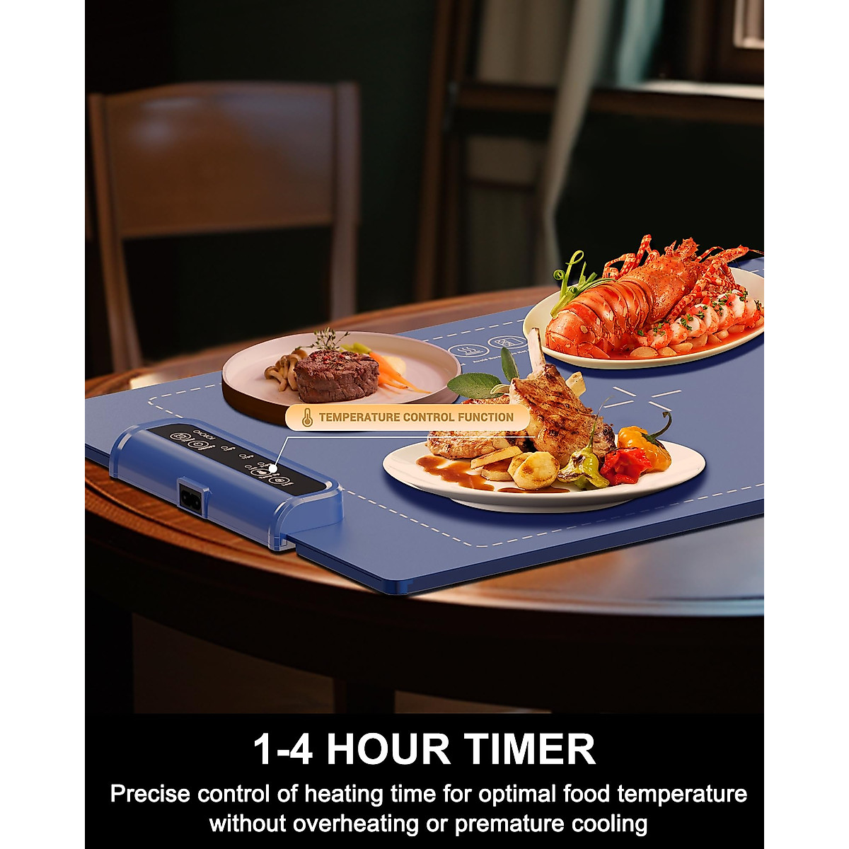 Electric Warming Tray, Warming Mat for Food Rollable & Portable, 3 Temperature Settings, 4H Timer, Safety Lock, Food Warmer for Buffet, Party Family Gatherings, Sabbath, Countertop