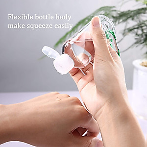 VHOPMORE 8 Pcs Travel Size Bottles with Keychain Hand Sanitizer Holder, 2 oz Portable Plastic Small Empty Bottles Leakproof Refillable Squeeze Containers for Backpack