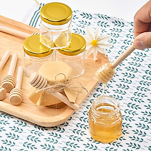 Rormket 1.5oz 6Pack Mini Glass Hexagon honey Jars Gold Lids, Jam Honey Dipper，Wedding Favors，Baby Food，Candle，Crafts Canning Jar，Glasses jar (Golden)