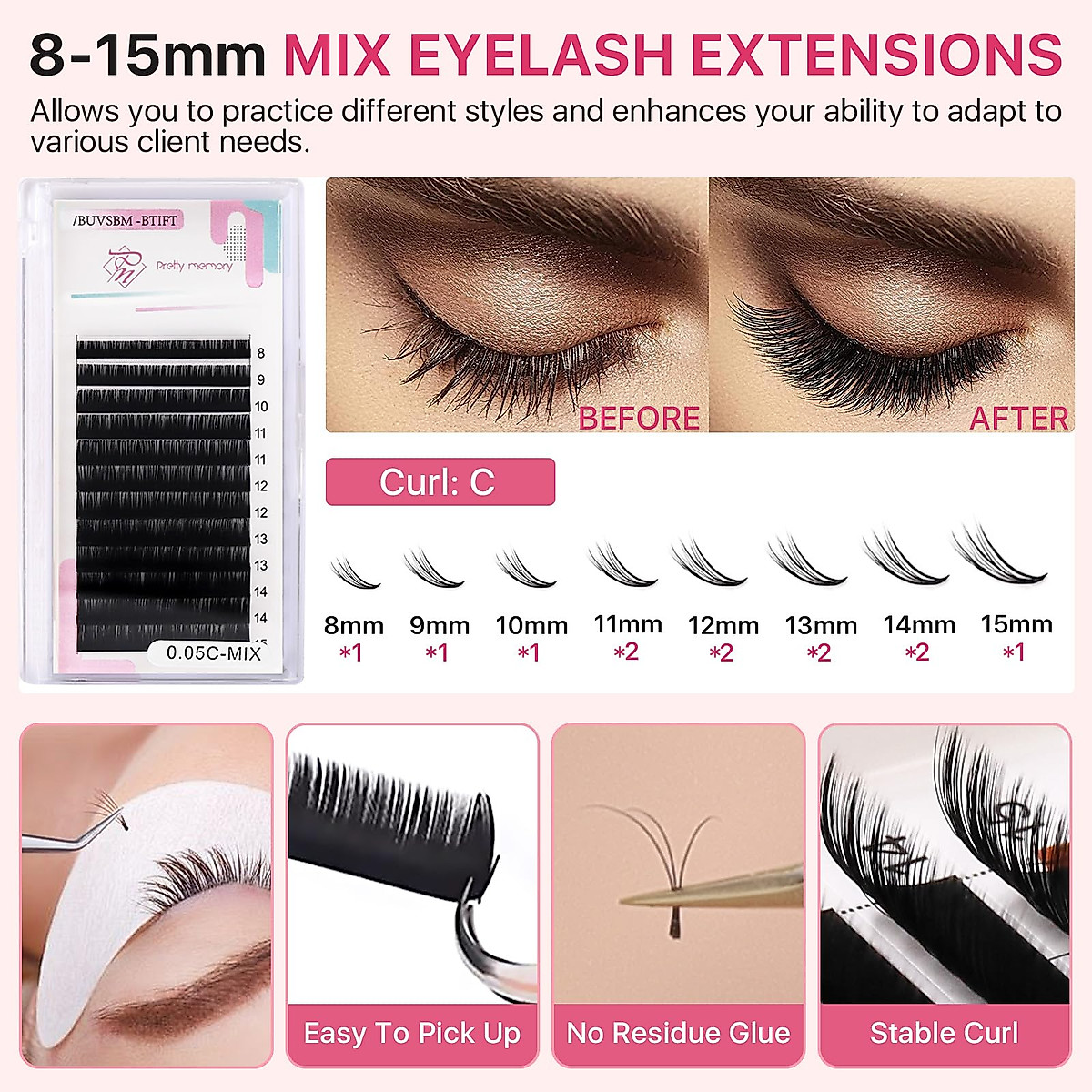 Pretty memory Lash Extension Supplies Eyelash Extension Kit, Lash Mannequin Head with Removable Eyelids Silicone Practice Set for Makeup and Eyelash Graft
