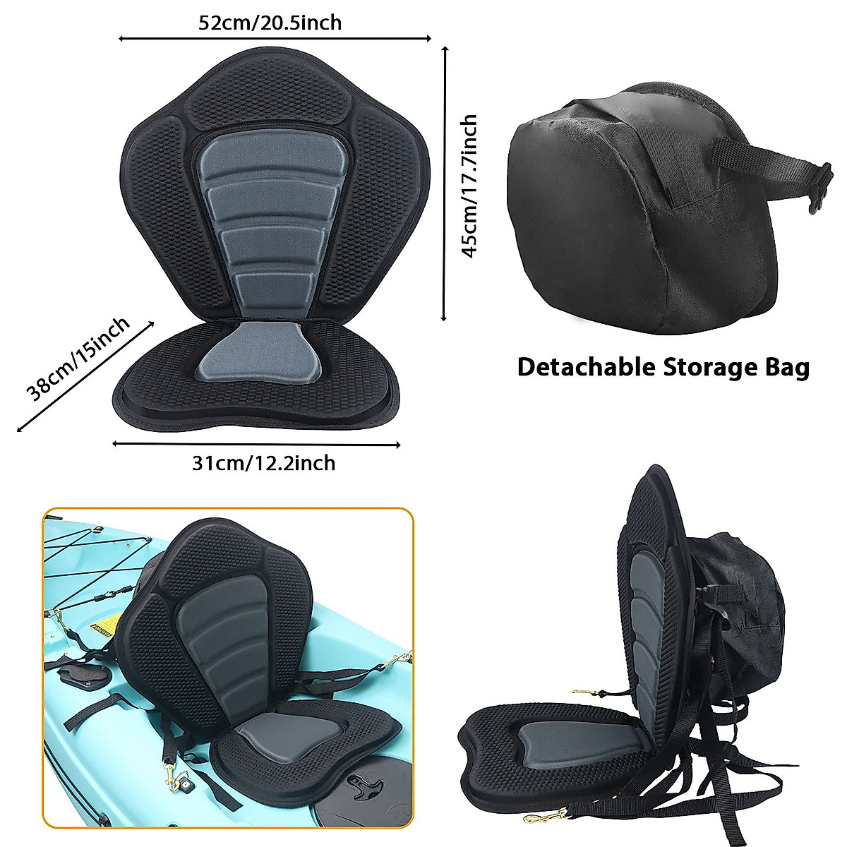 HLOGREE 1/2PCK Kayak Seats,Thicken Seat Cushion for Kayak,Padded Kayak Seat,Canoe Seats with Back Support,Kayak Replacement Parts,Kayak Seat Cushion,for Yak Ocean Sup Canoe,with Kayak Accessory