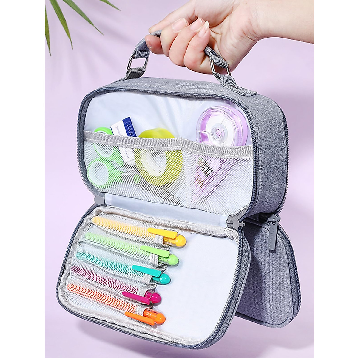 Jiolly Black Pencil Case Large capacity Pencil Pouch 3 Compartment Large Storage Pouch Double Zipper Storage Bag Portable Multifunctional bag Desk Organizer School Pencil Case New Semester Begins