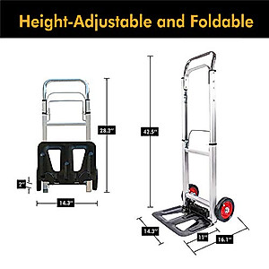 Hand Truck Dolly Aluminum Foldable Hand Cart with 6" Wheels 220 lb Capacity