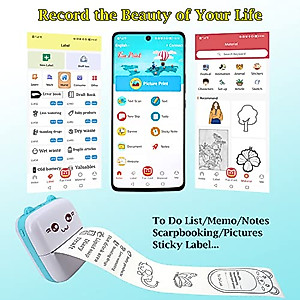 Vicbear Mini Pocket Printer, Portable Thermal Printer with 8 Rolls Printing Paper, Bluetooth Wireless Tiny Printer for Photos/Stickers/Labels/Notes/Receipts, Compatible with iOS and Android, Blue