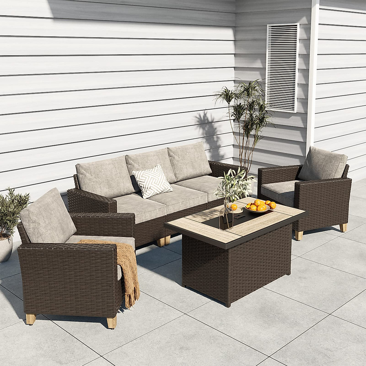 Grand Patio Outdoor 43-Inch CSA Safety Approved Gas Fire Pit Table 50000 BTU Rectangle Propane Fire Pit with Ceramic Tile Top and Resin Wicker Base