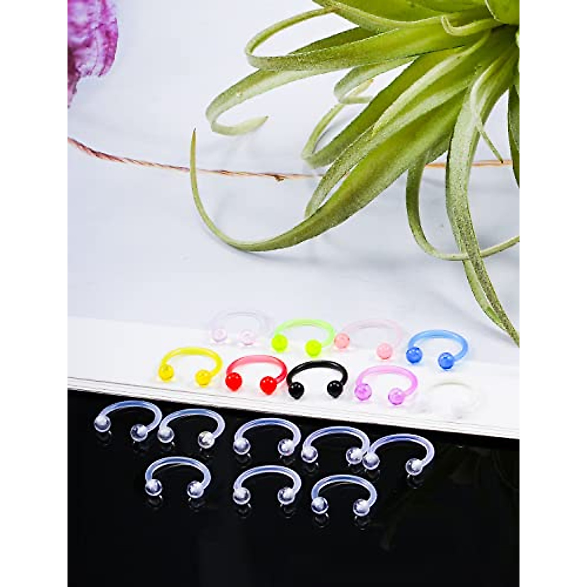 Yaalozei 16G Clear Plastic Lip Ring Hoop Nose Septum Eyebrow Ring Flexible Silicone Cartilage Tragus Helix Rook Daith Guages Earring Smiley Piercing Jewelry Retainer Surgery Sport Work Women Men 10mm