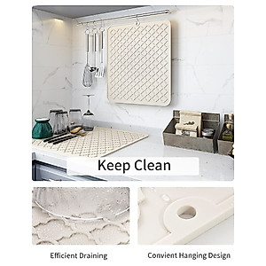 AMOAMI-Dish Drying Mats for Kitchen Counter-Silicone Dish Drying Mat-Kitchen Dish Drying Pad Heat Resistant Mat-Kitchen Gadgets Kitchen Accessories Kitchen Small Appliances (16" x 18, BEIGE)